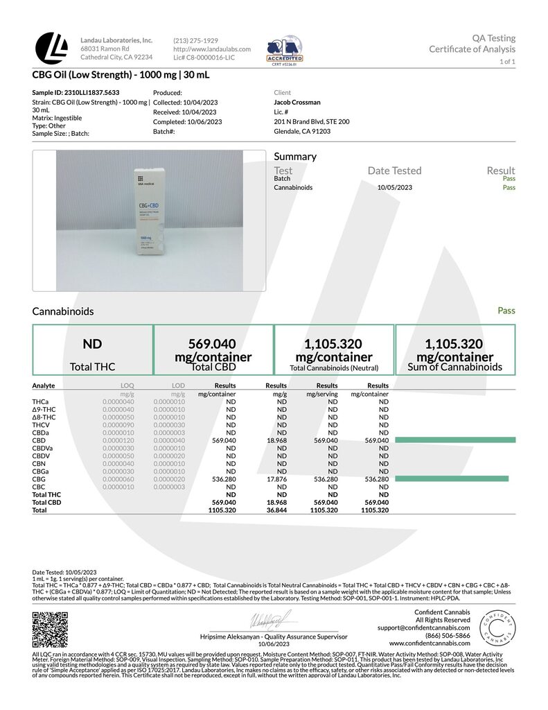 CBG Oil - 1,000 mg | 30 mL(Low-Strength)